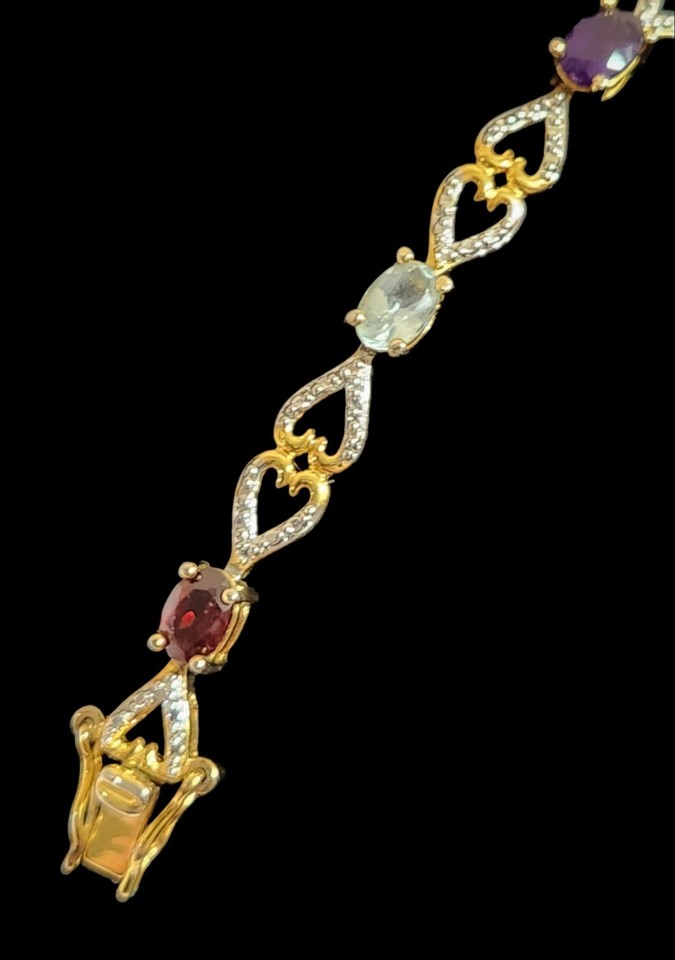 Ross Simons Gilded Sterling Silver Multi Gemstone Heart Link Bracelet ...