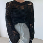 Women Hollow Out Fishnet Jumper Top Knitted See Through Long Sleeve T ...