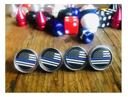 US FLAG THIN BLUE LINE KustomKapz 4PC TIRE VALVE CAPS cruiser bmx ...