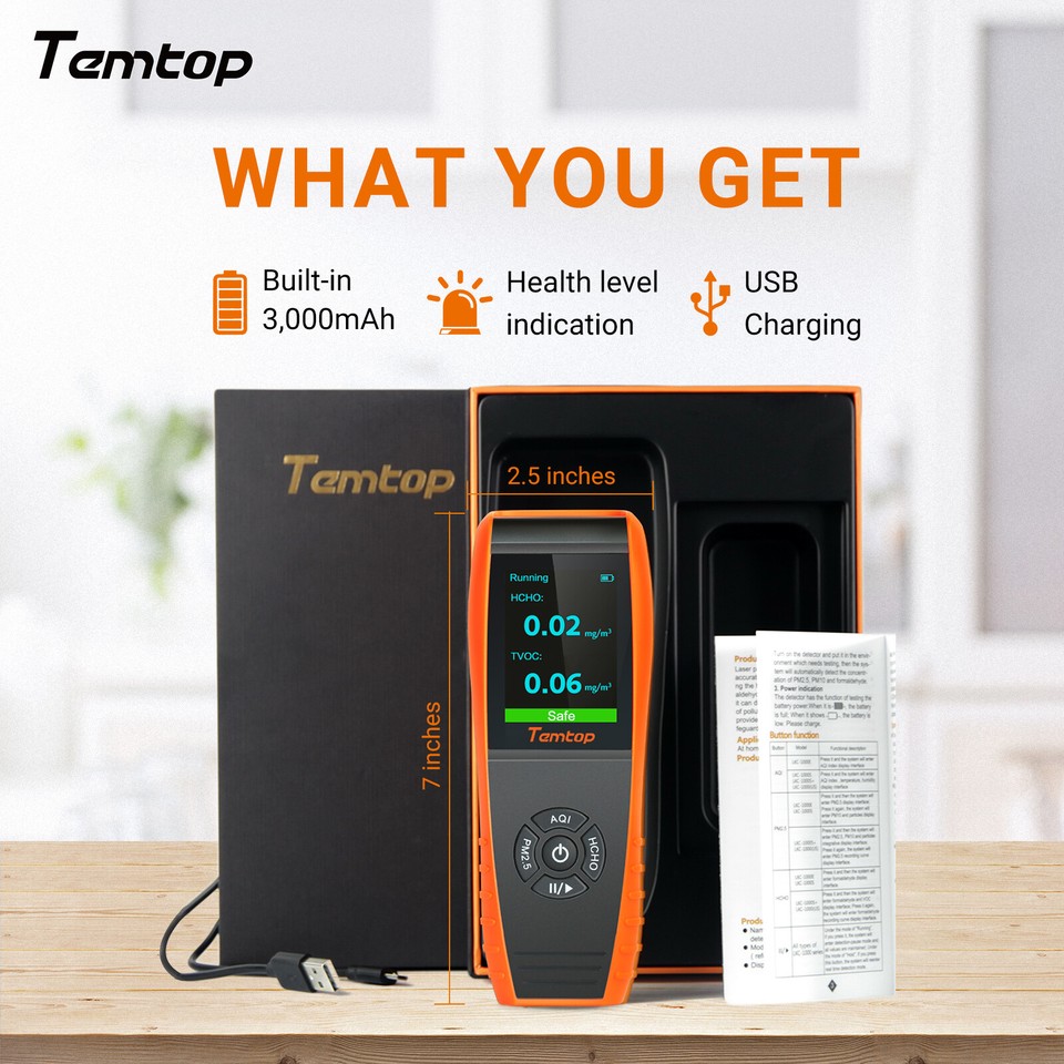 Temtop Air Quality Monitor HCHO PM2.5 PM10 TVOC LKC-1000S+2ND ...