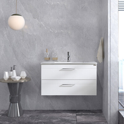 36" Bathroom Floating Vanity Wall Mounted Cabinet Ceramic Integrated ...