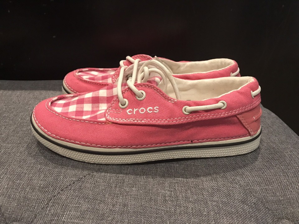 Women's Crocs Hover Boat Shoes White Pink / Oyster Lace-up Size 6 Mint ...