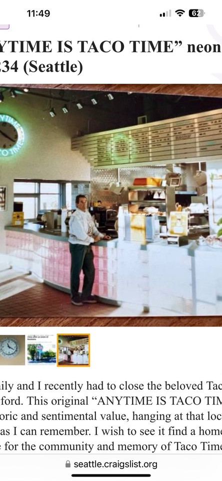 Taco Time Neon Clock - Wallingford, Seattle, WA | eBay