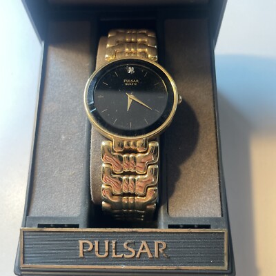 Pulsar Quartz Diamond Accent Ladies Watch Black Goldtone Band WR30m ...