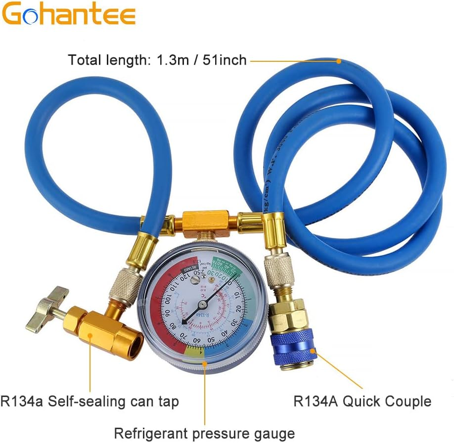 R134a Recharge Hose Kit with Gauge AC Refrigeration Recharging R134a ...