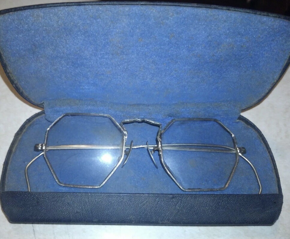 OPTICAL OCTAGON EYE GLASSES W/ CASE VINTAGE 12K METAL FRAME DETAILED ...