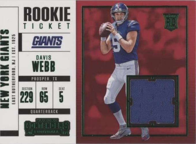 2017 Panini Contenders - Rookie Ticket Swatches Davis Webb #SW-5 ...