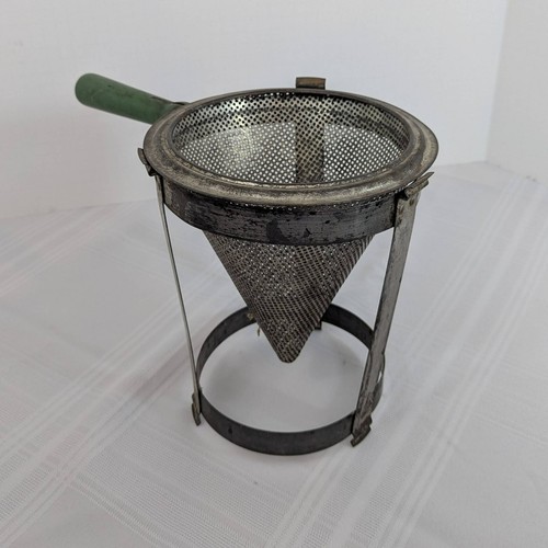 Antique steel cone strainer sieve colander with green handle | eBay