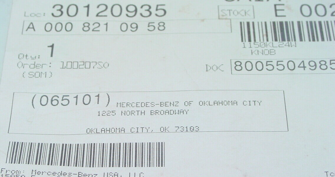 MERCEDES POWER HEADREST CONTROL, ADJUSTER KNOB 0008210958, 000 821 09 ...