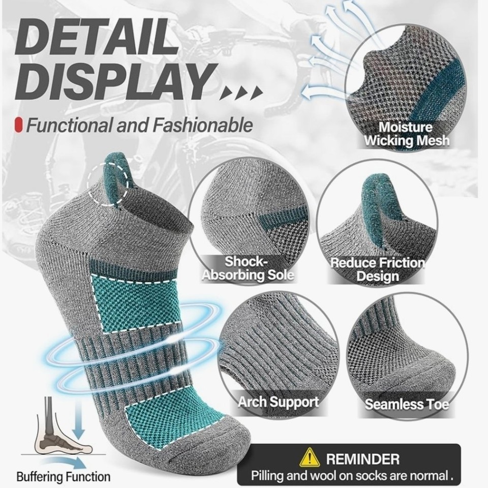 6 Pairs Merino Wool Ankle Hiking Running Socks Compression Support Thick Cushion | eBay