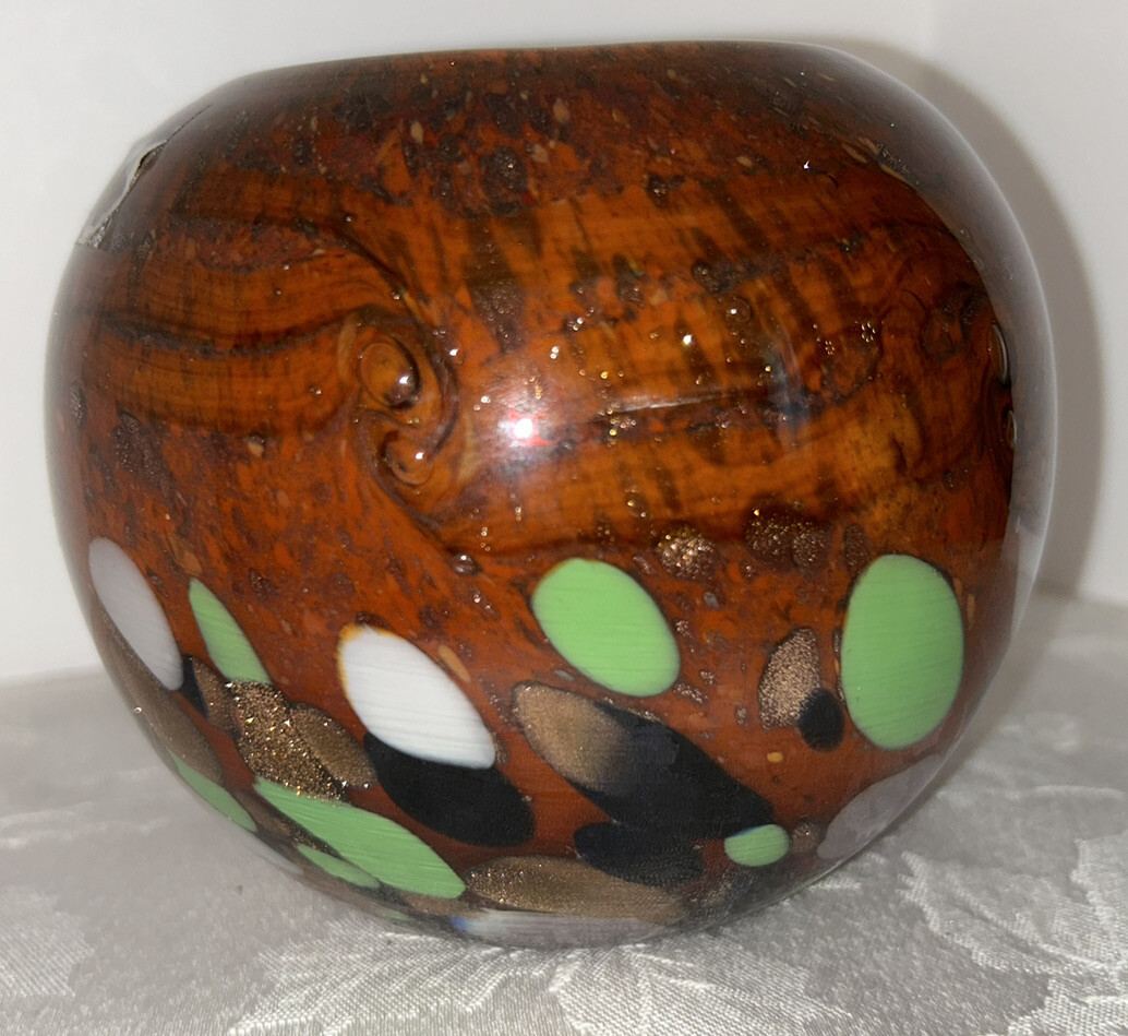 HQT “Venetian” Handblown Multi Brown, Gold cased Glass Swirl Globe Bowl ...