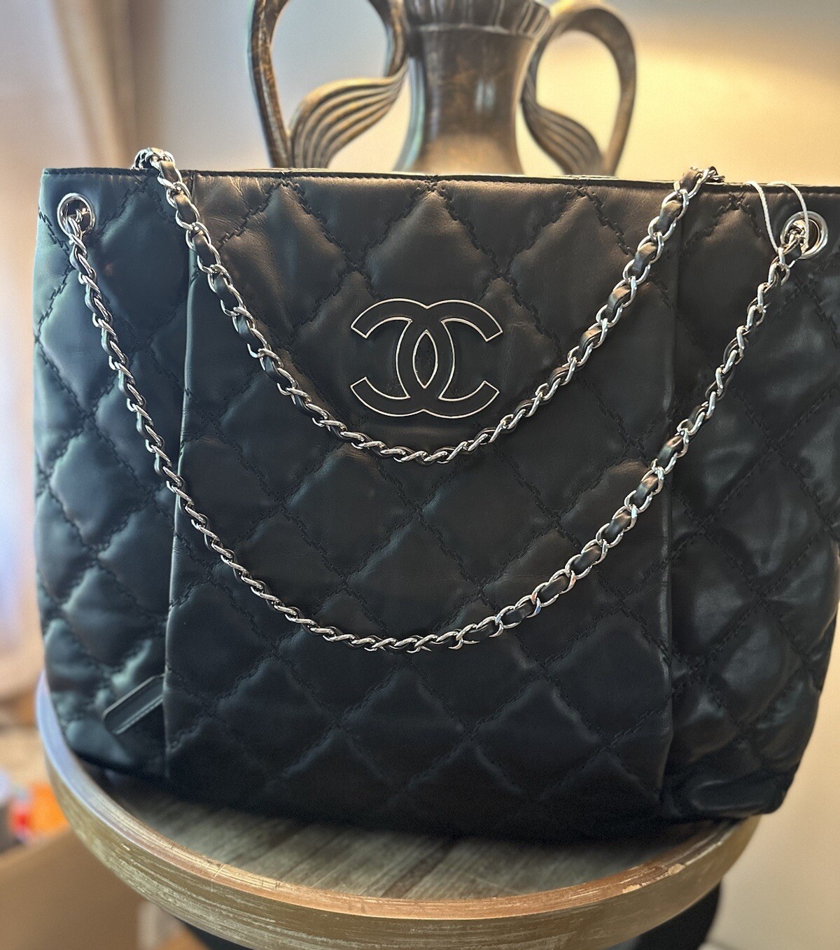 Chanel CC Hamptons Double Stitch Calfskin Black Grand… - Gem