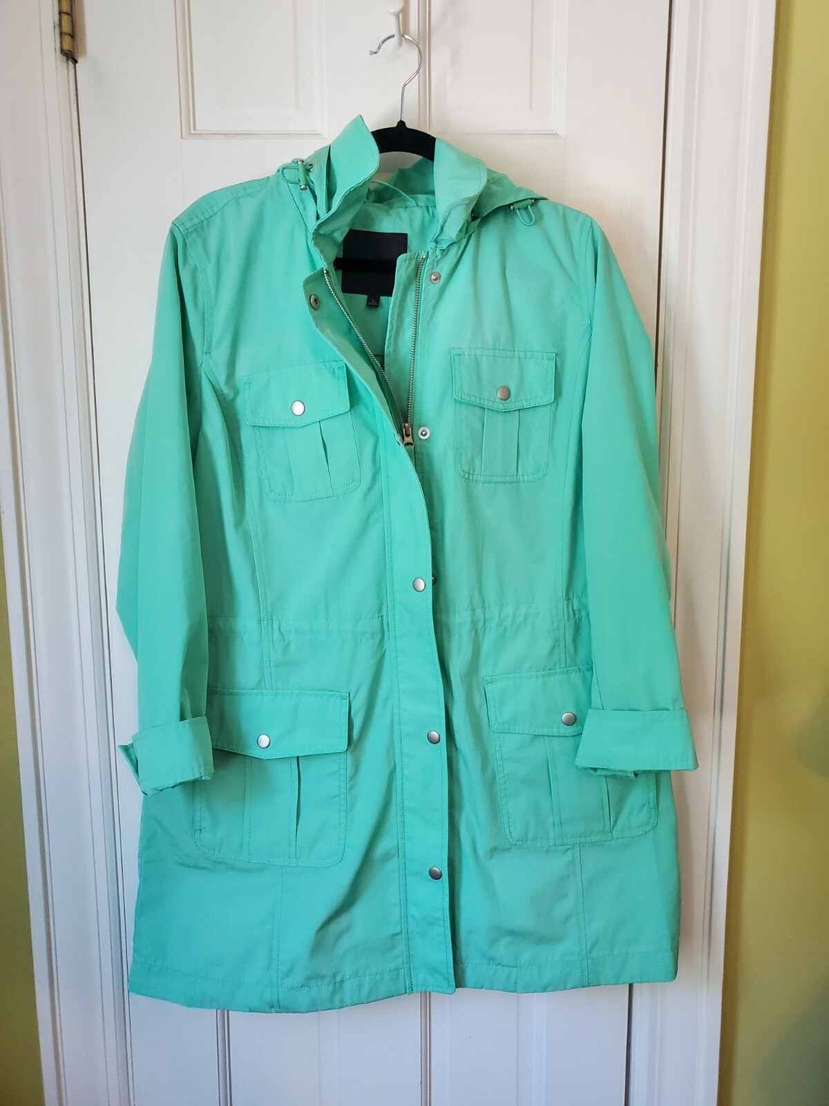 Talbots Long Rain Coat Jacket, Sz Large, Mint Green with pockets and ...