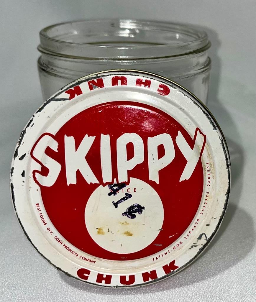 Vintage SKIPPY Chunk Peanut Butter Glass Jar Metal Lid 1 Cup Measuring ...