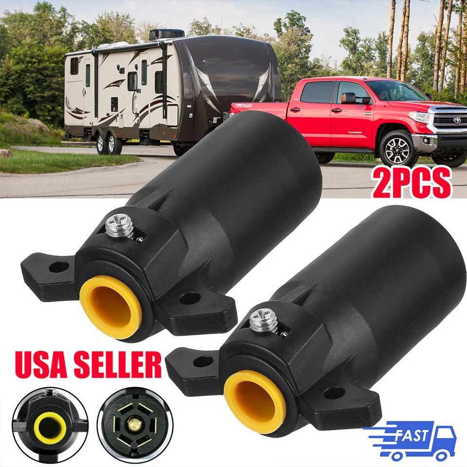 2X 7 Way Round RV Style Trailer Light Plug Connector Replacement End ...