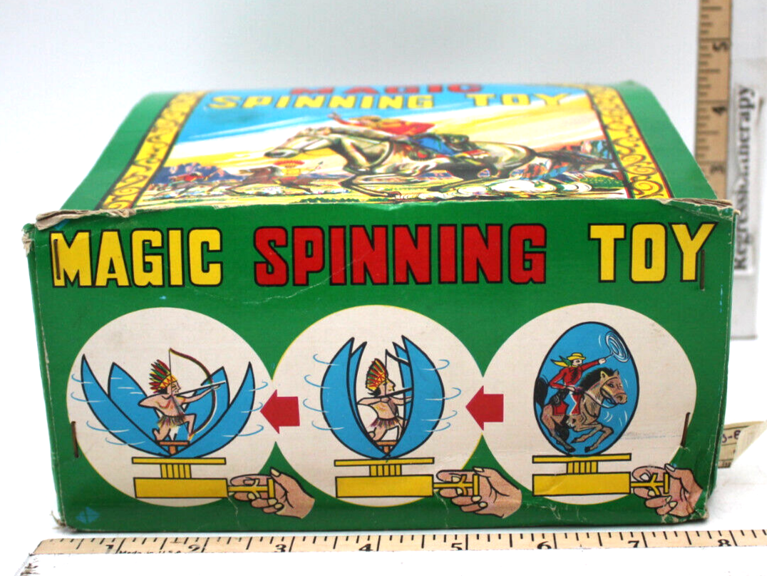Vintage Magic Spinning Cowboy and Indian Tin Toy Lithograph Push Power ...