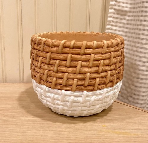 Planter Pot Woven Cement Two Tone textured Matte 5" Tall 6" Wide White ...