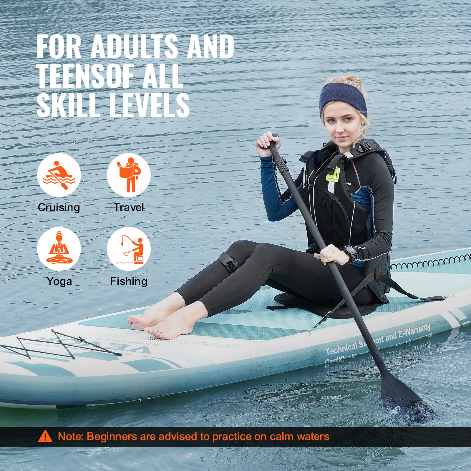 VEVOR Inflatable Stand Up Paddle Board 10 ft Kayak Board with Seat ...