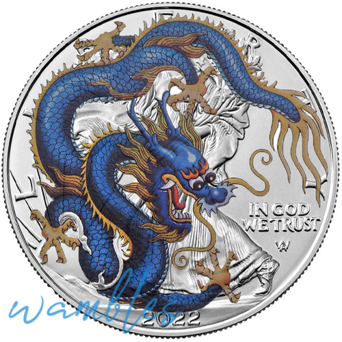 Blue Chinese Dragon - American Silver Eagle 1oz .999 Silver Dollar Coin ...
