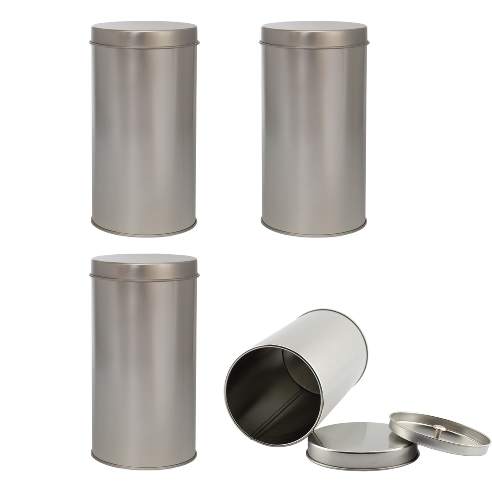Double Seal Tea Canisters 4pk, Large Round Metal Containers w/ Interior ...