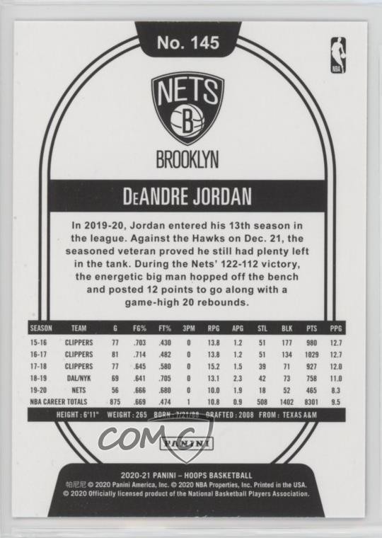 2020-21 Panini NBA Hoops Hyper Blue DeAndre Jordan #145 | eBay