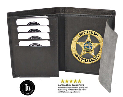 Leather Universal Law Enforcement Bifold Badge Holder Wallet Case ...