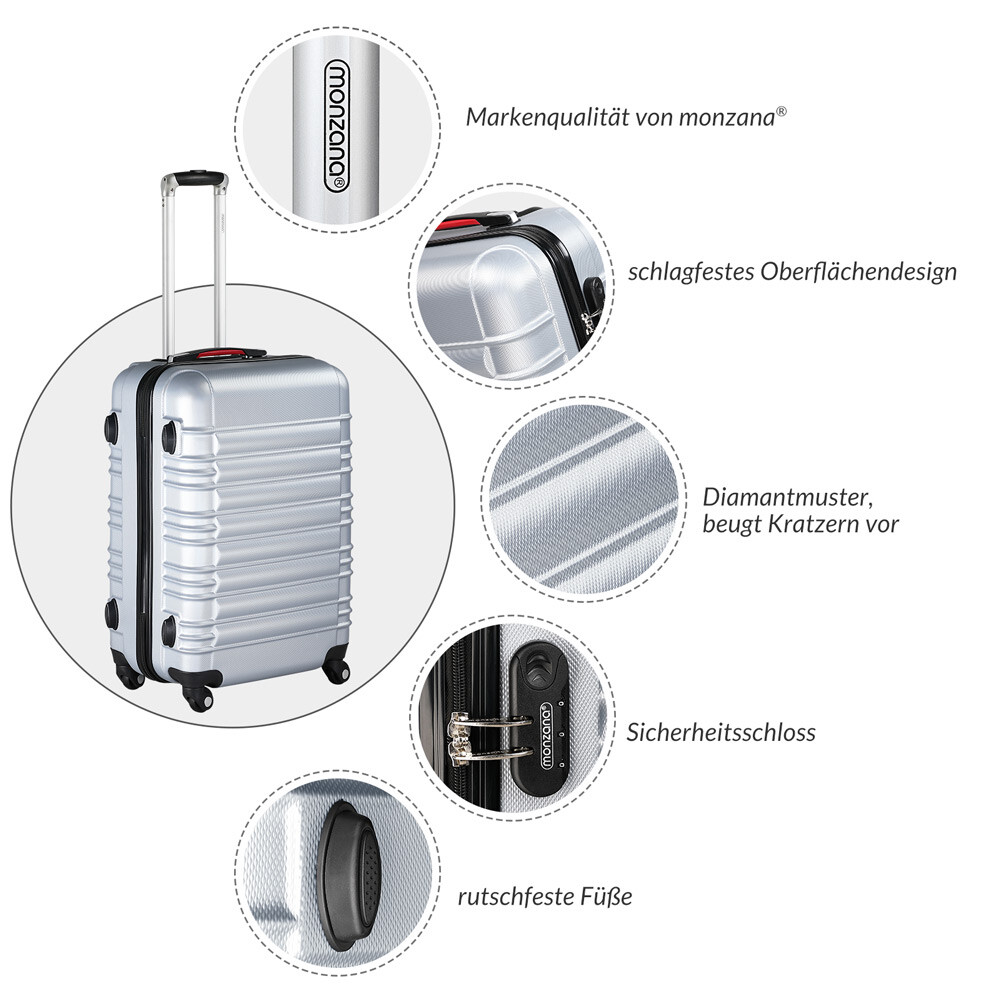 Monzana Baseline 4Pc Travel Suitcase Set Luggage ABS Hard Shell 4 Wheel ...