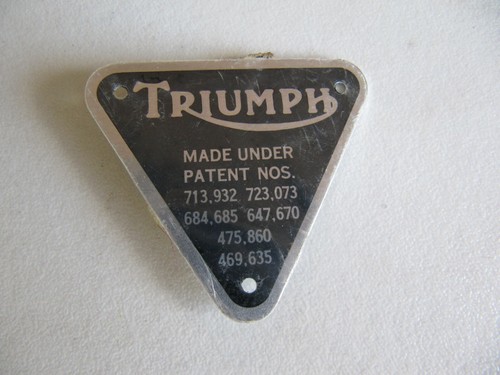 Triumph Engine Patent Plate with Rivets. Genuine Meriden NOS part and ...