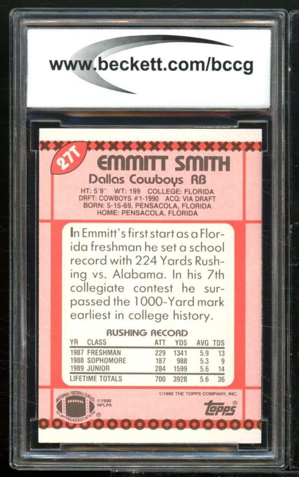 1990 Topps Traded #27T Emmitt Smith Rookie Card BGS BCCG 10 Mint+ | eBay