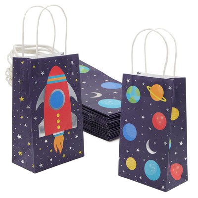 24 Kids Treat Goodie Bags with Handles Party Favors out Space Galaxy ...