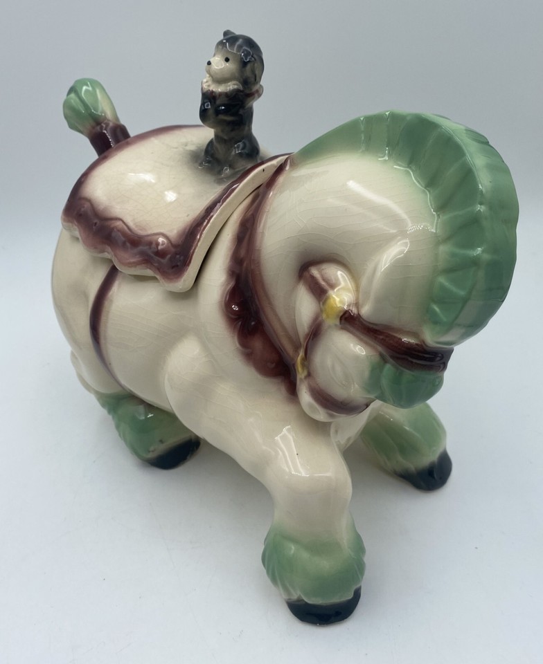 Vintage Brush Pottery Circus Horse with Riding Cat Finial Cookie Jar ...