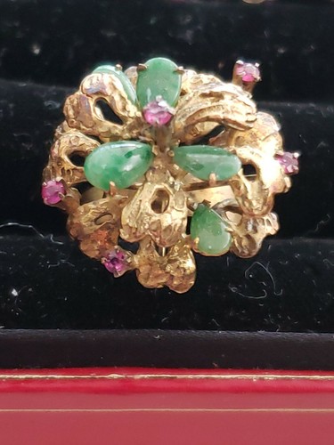 14k Yellow Gold Ruby & Jade Flower Ring s7.5 | eBay
