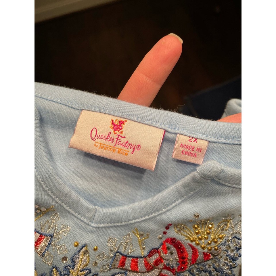 Quacker Factory Christmas Holiday Rhinestone Embroidered Snowflake Top ...