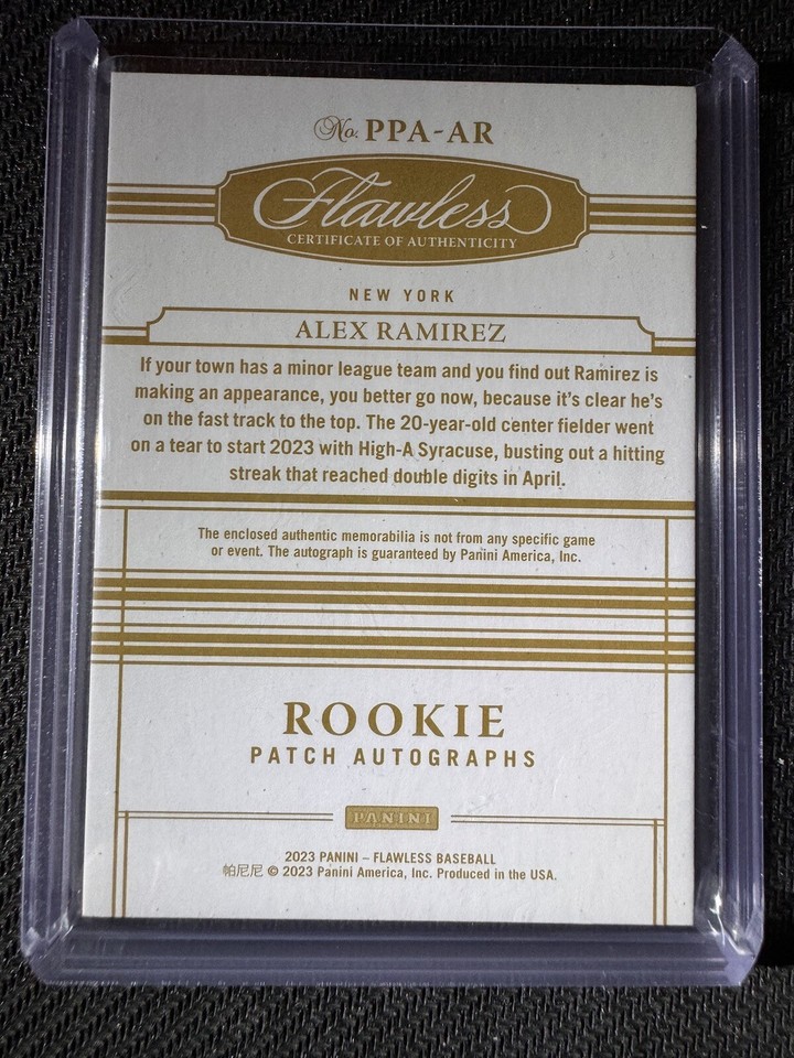 2023 PANINI FLAWLESS ALEX RAMIREZ PPA-AR ROOKIE JERSEY PATCH AUTO ...