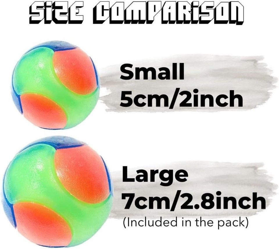 Small, Large, 5cm/2in, 7cm/2.8in Light-Up Cat & Dog Balls Flashing ...