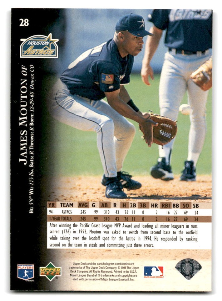 James Mouton 1995 Upper Deck #28 Houston Astros BASEBALL | eBay