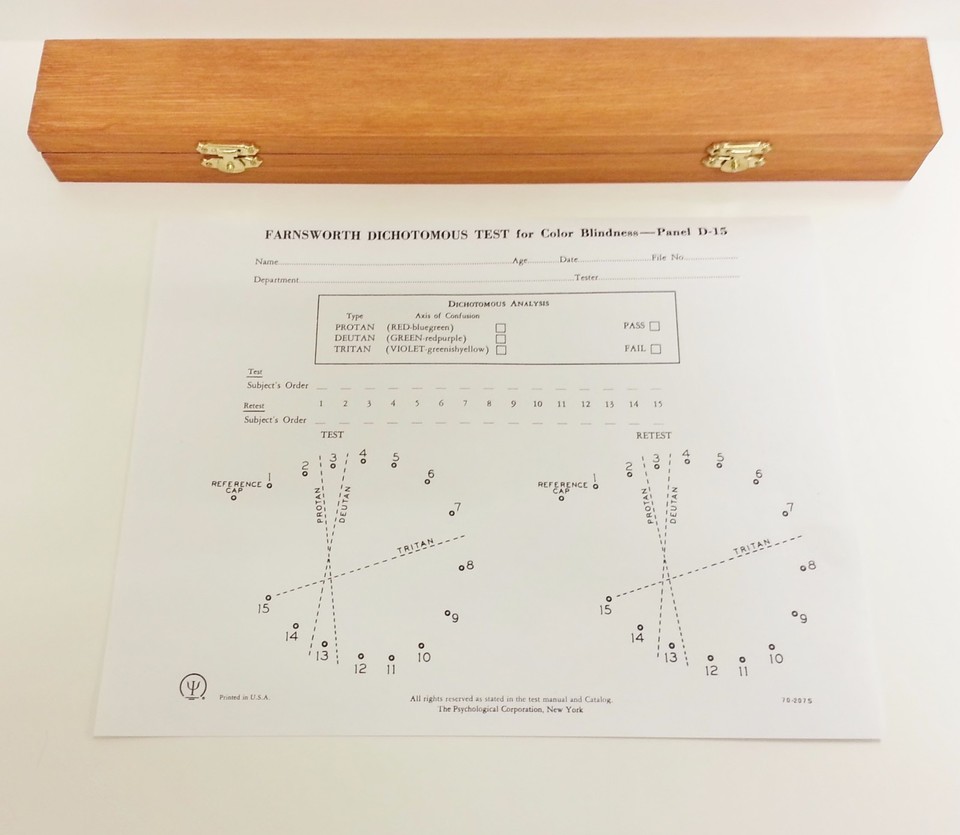 Farnsworth Munsell D-15 Color Vision Test With Test Sheet | eBay