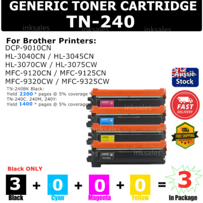 3 Generic Toner TN240 TN-240 Black For Brother MFC9120CN HL3040CN ...