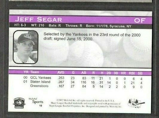 2002 Multi-Ad Jeff Segar Greensboro Bats Baseball Card Signed Autograph ...