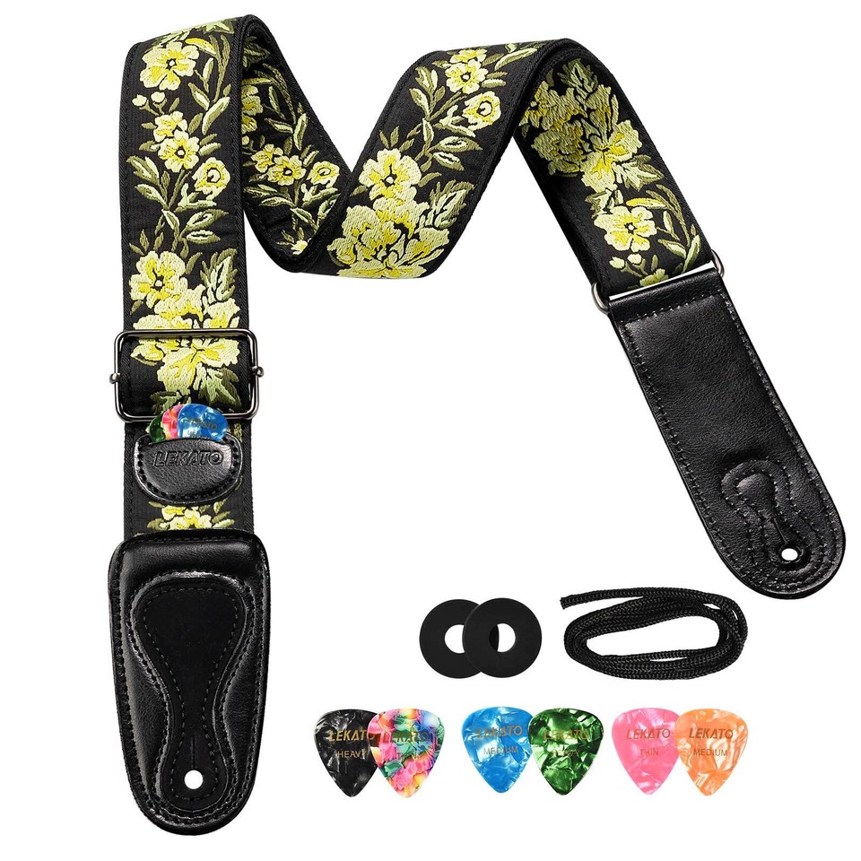 LEKATO Acoustic Electric Guitar Bass Strap 2"-3.5" Wide Holder ...