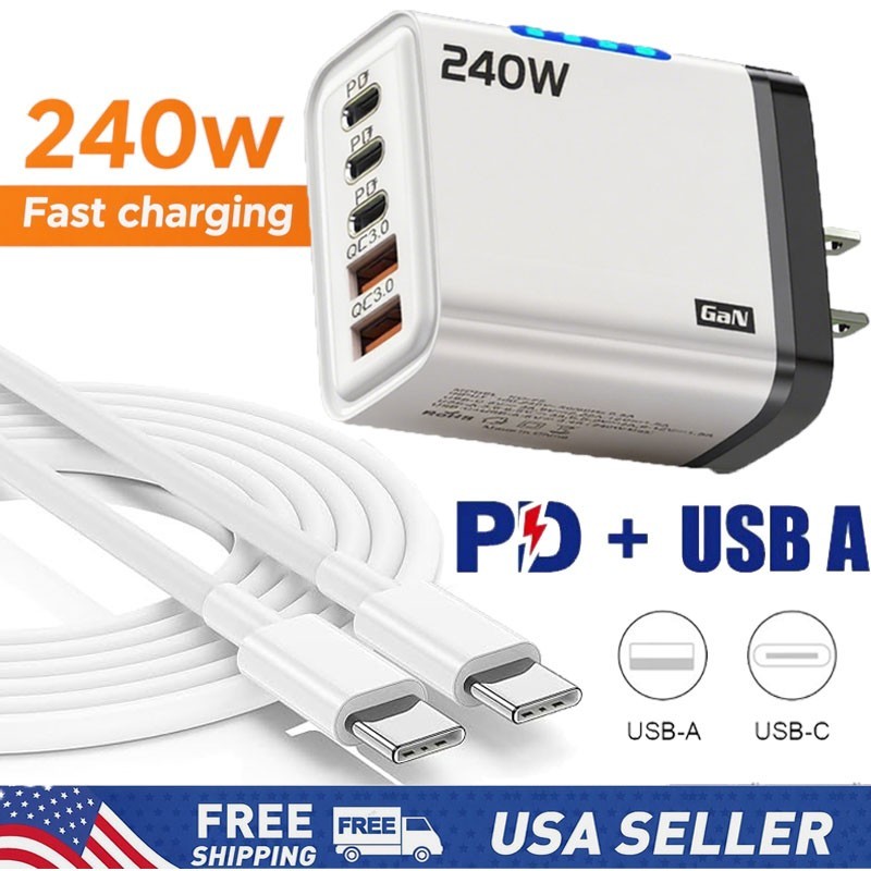 240W Supe Fast Charging USB Type C Wall Charger For Samsung iPhone ...