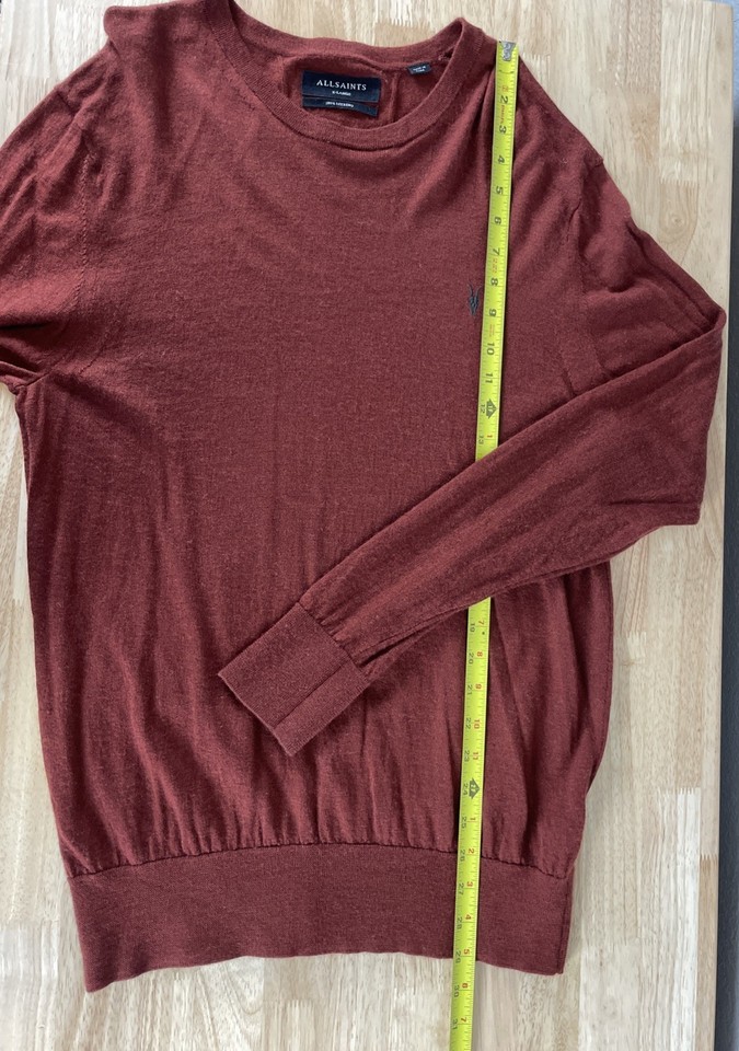 AllSaints 100% Merino Wool Sweater Men's XL Rust Red Crew Neck Pullover ...