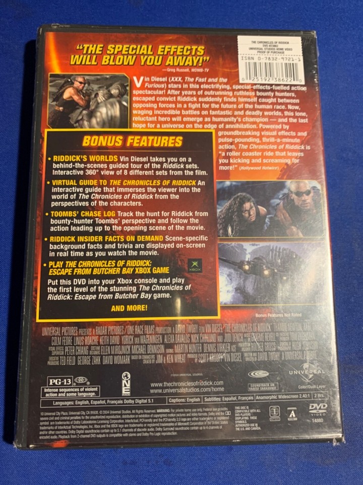 The Chronicles of Riddick (DVD) w/Vin Diesel..widescreen...NEW ...