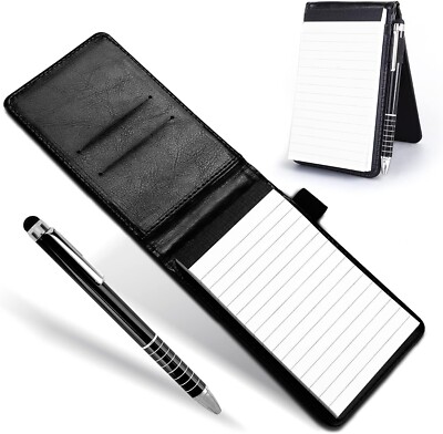 Pocket Notebook Holder with Pen, Mini Leather Notepad Memo Book Small ...