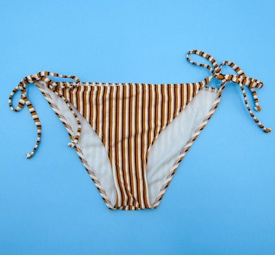 Roxy Small Bikini Bottom Orange Striped Swimsuit Swim Side Tie ...