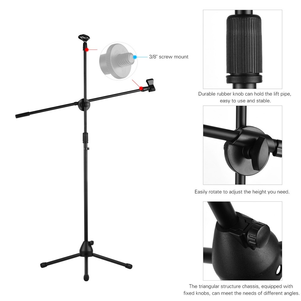 360-degree Rotating Microphone Tripod Stand Dual Mic Clip Boom Arm ...