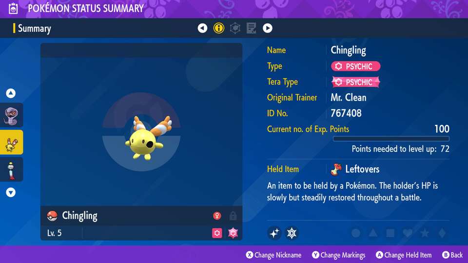 6IV SHINY CHINGLING POKEMON SCARLET AND VIOLET EV'D BATTLE READY 🚀 FAST ...