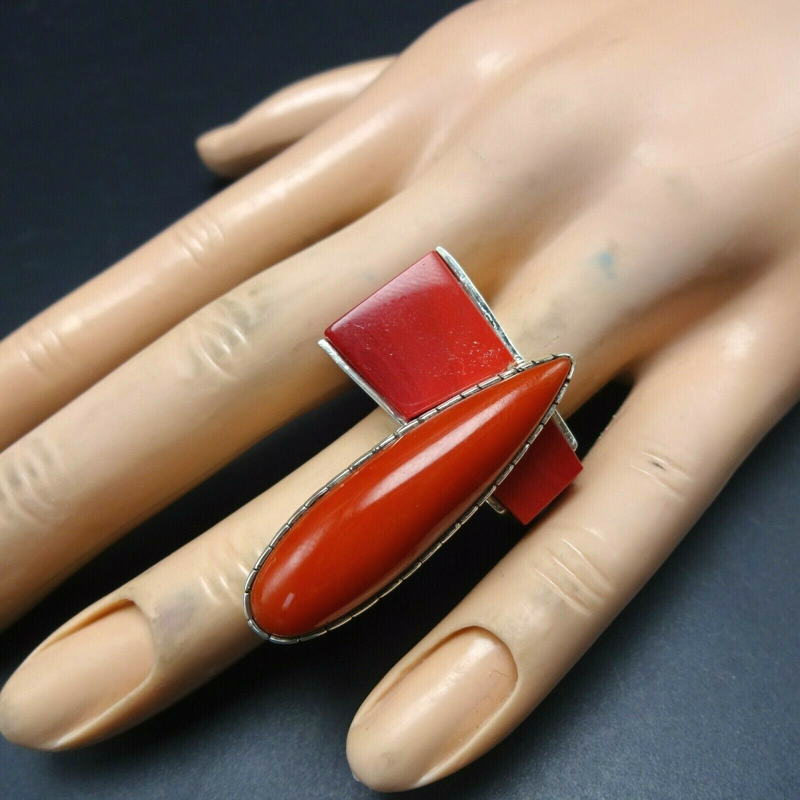 Museum Quality NANA PING Sculptural Sterling Silver RED CORAL Inlay ...