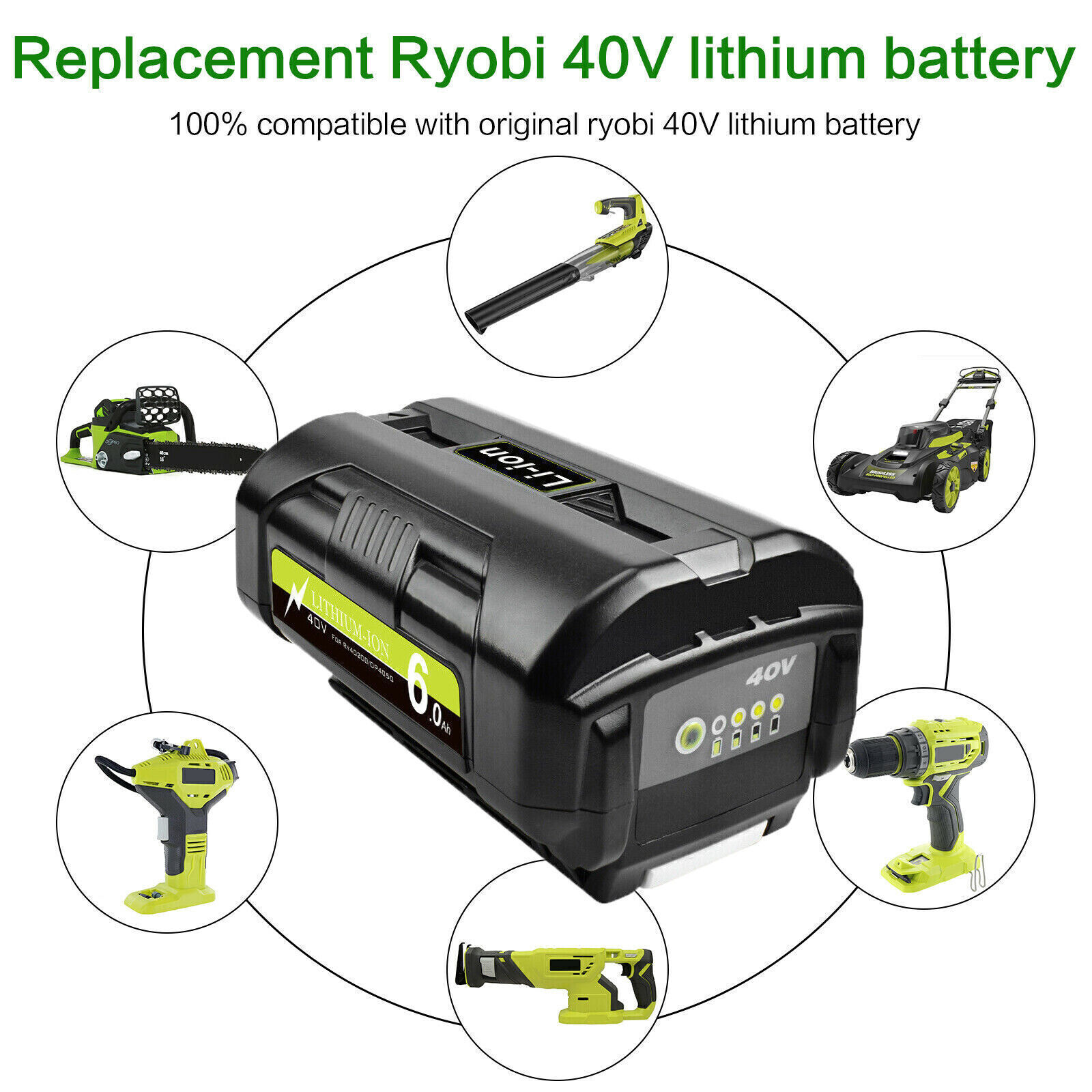 For Ryobi 40V 5.0Ah High Capacity OP4026 40 Volt OP40501 OP40401 ...