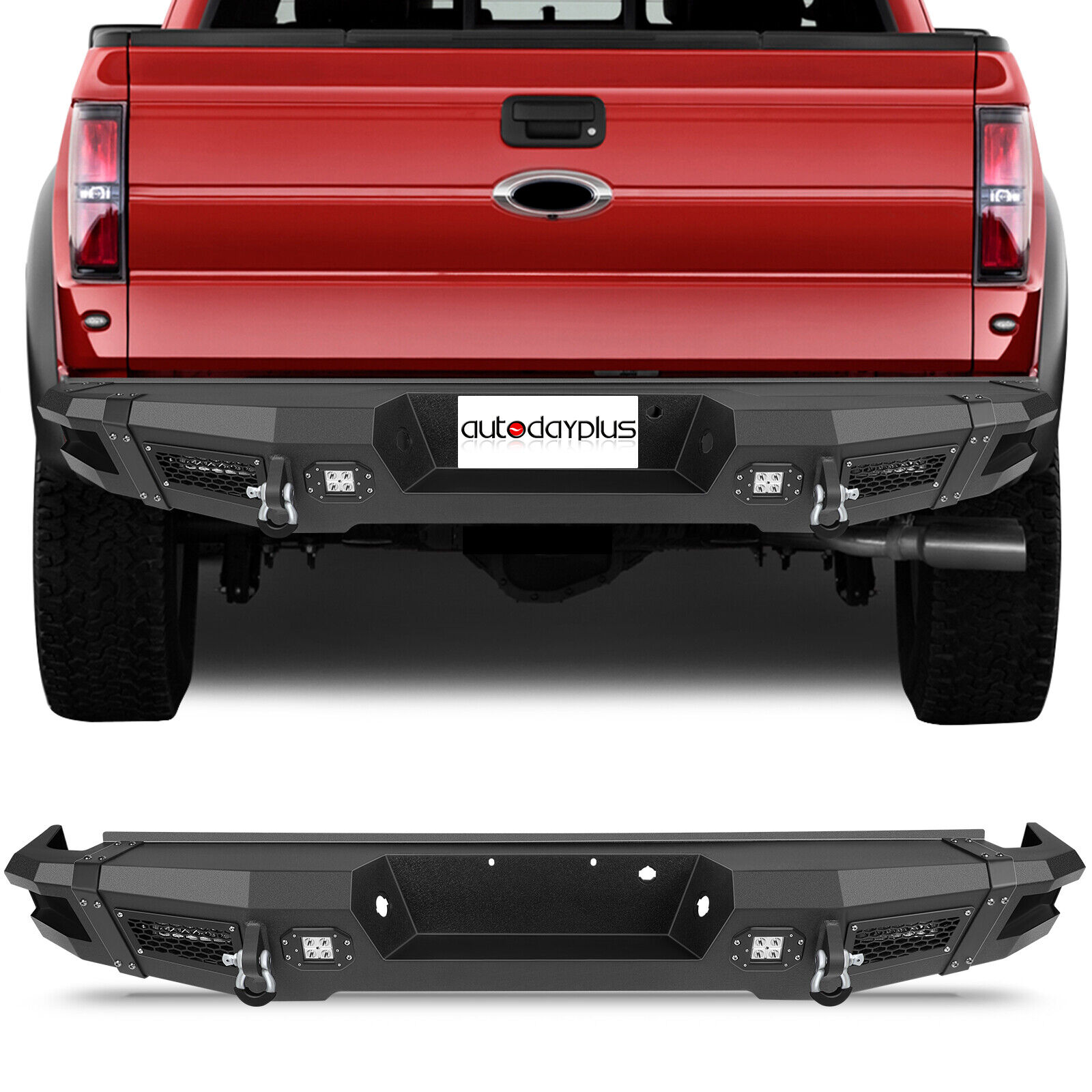 Complete Steel Rear Bumper For Ford F150 2009-2013 2014 w 4 Led Lights ...